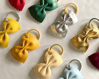 Pasta Leather Keychain in Plum, Leather Pasta Key Ring, Farfalle Bowtie ...