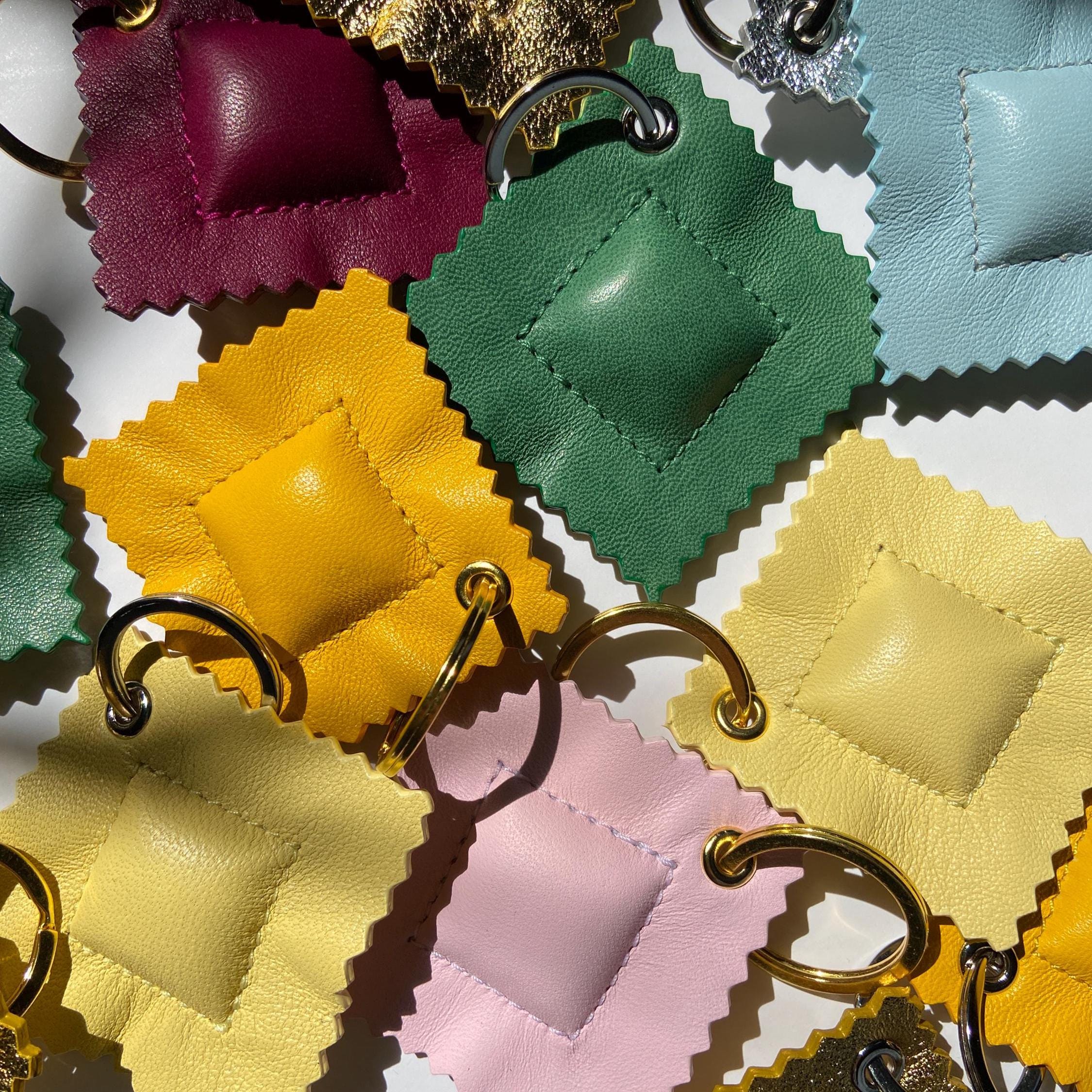 Ravioli Leather Keychain in Egg Yolk, Pasta Key Ring Bag Charm, Food ...