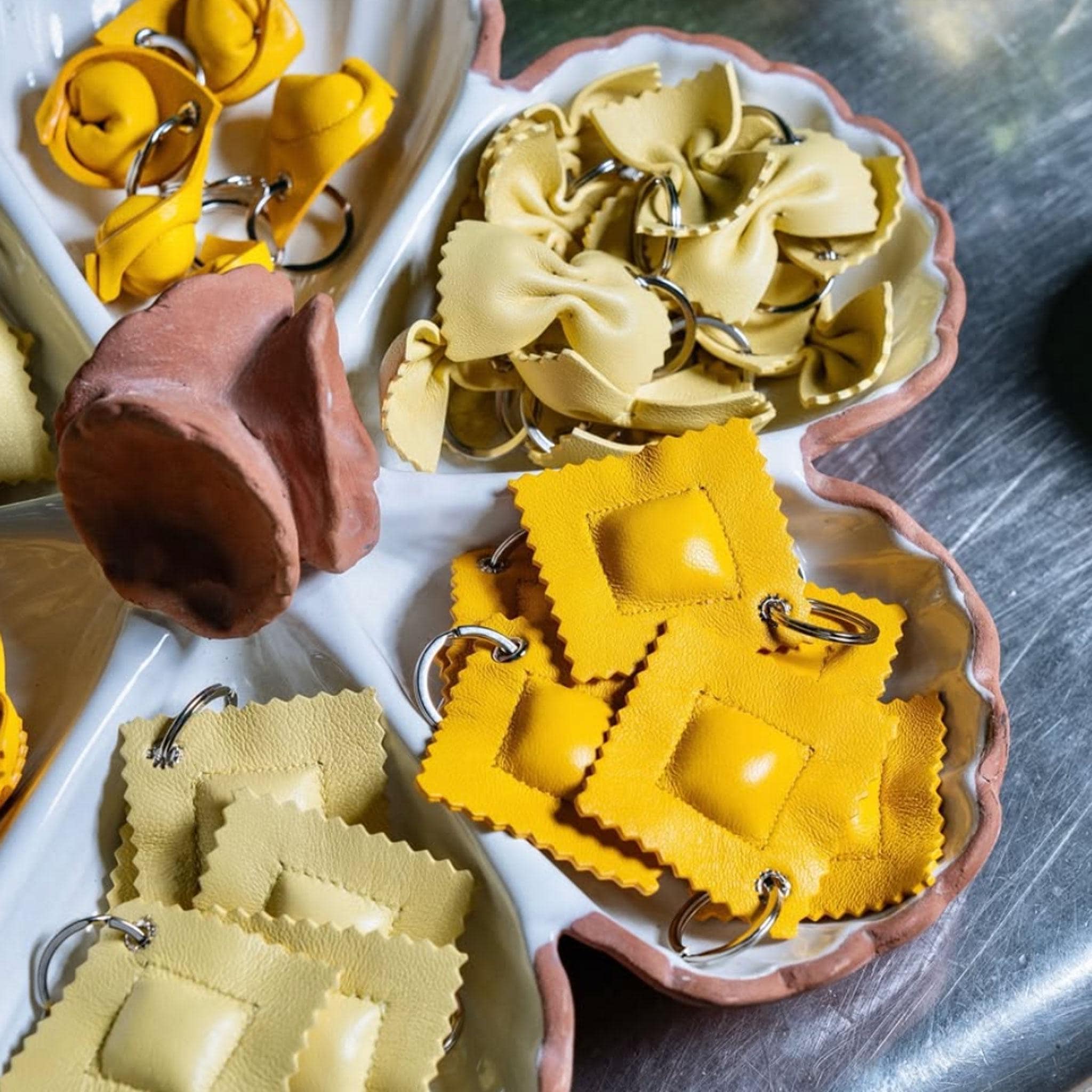 Ravioli Leather Keychain in Egg Yolk, Pasta Key Ring Bag Charm, Food ...