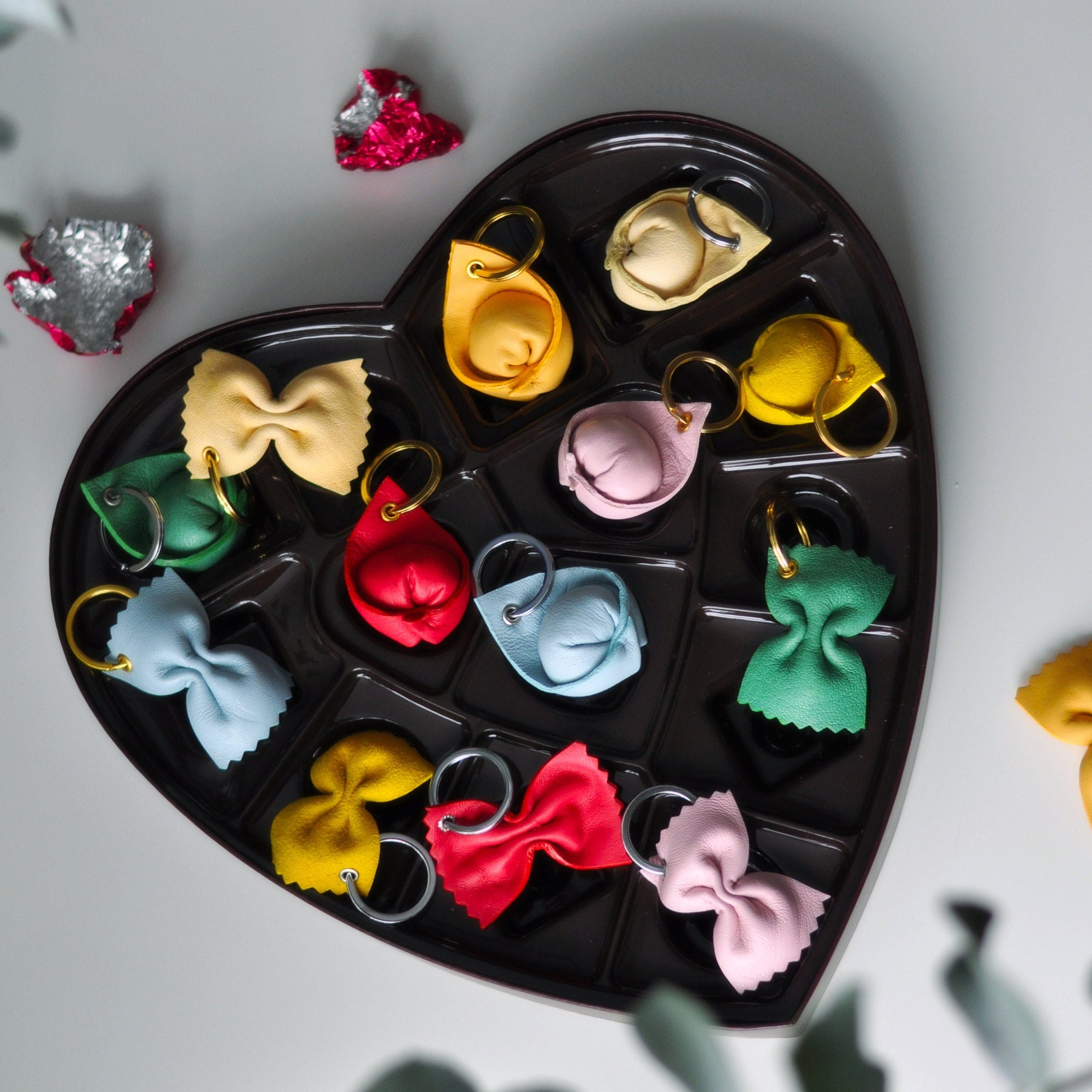 Pasta Keychain, Leather Pasta Key Ring, Farfalle Bowtie Accessory, Food ...