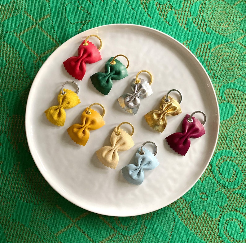 Pasta Leather Keychain in Butter, Leather Pasta Key Ring, Farfalle ...