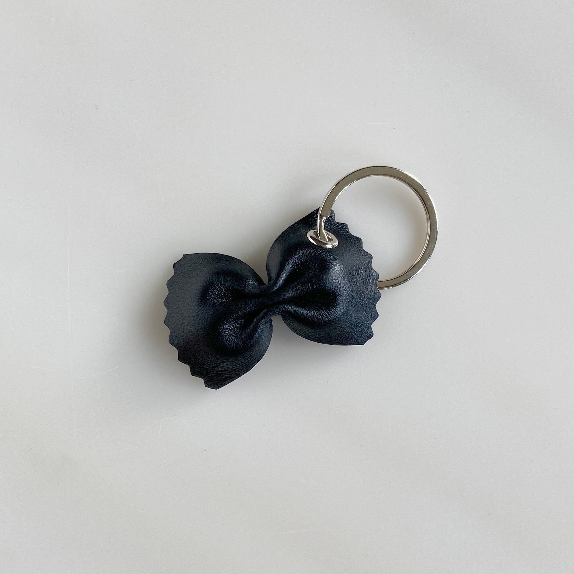 Pasta Leather Keychain in Black, Leather Pasta Key Ring, Farfalle ...