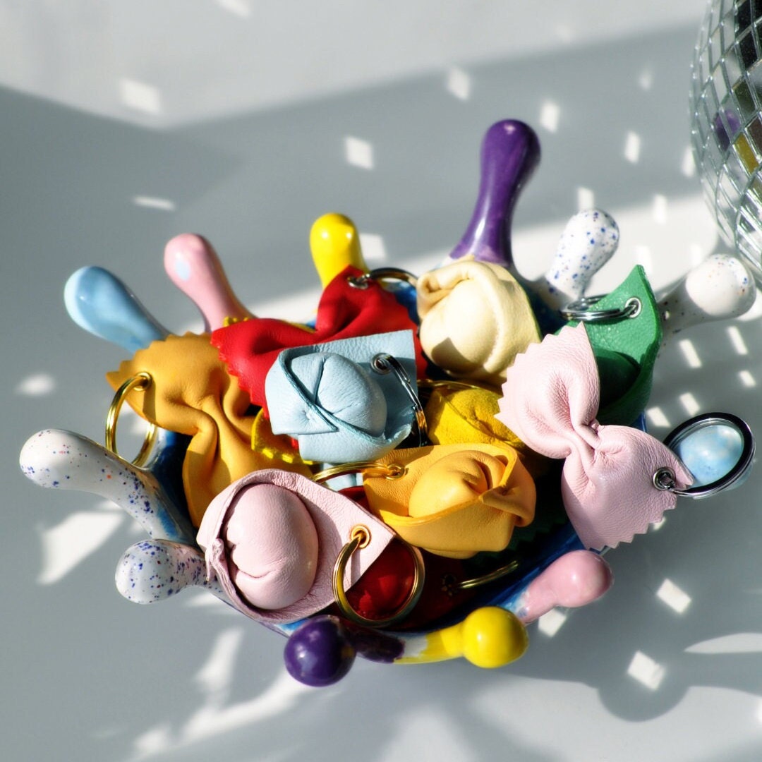 Pasta Leather Keychain Baby Pink, Leather Pasta Key Ring, Farfalle ...