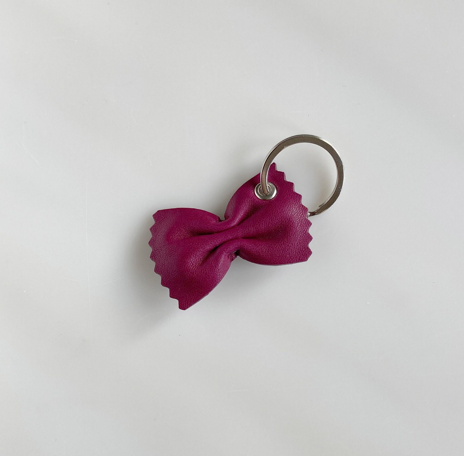 Pasta Leather Keychain in Plum, Leather Pasta Key Ring, Farfalle Bowtie ...