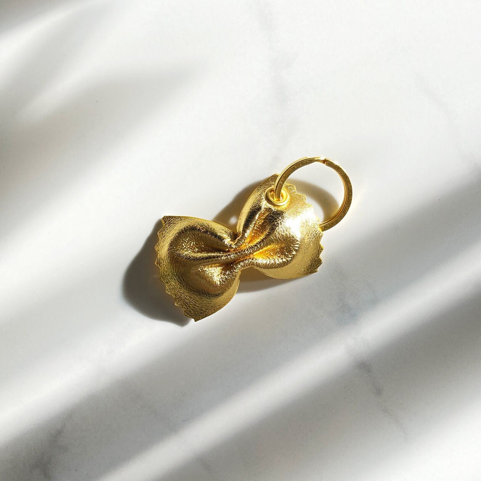 Pasta Leather Keychain in Gold Leather Pasta Key Ring - Etsy