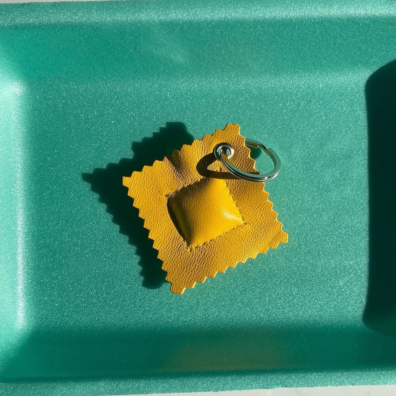 Ravioli Leather Keychain in Egg Yolk, Pasta Key Ring Bag Charm, Food ...