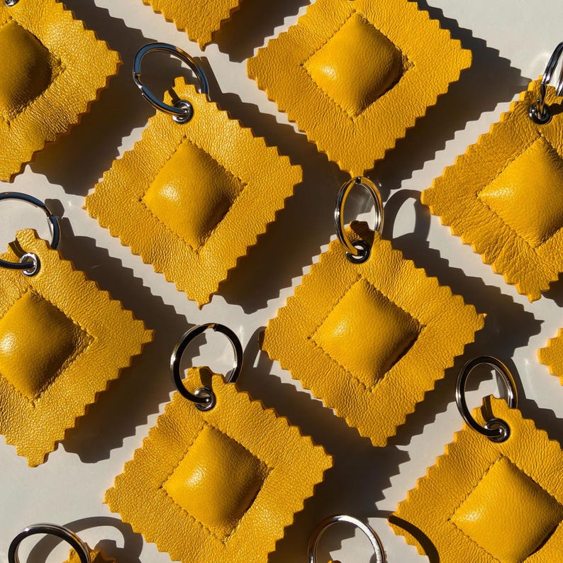Ravioli Leather Keychain in Egg Yolk, Pasta Key Ring Bag Charm, Food ...