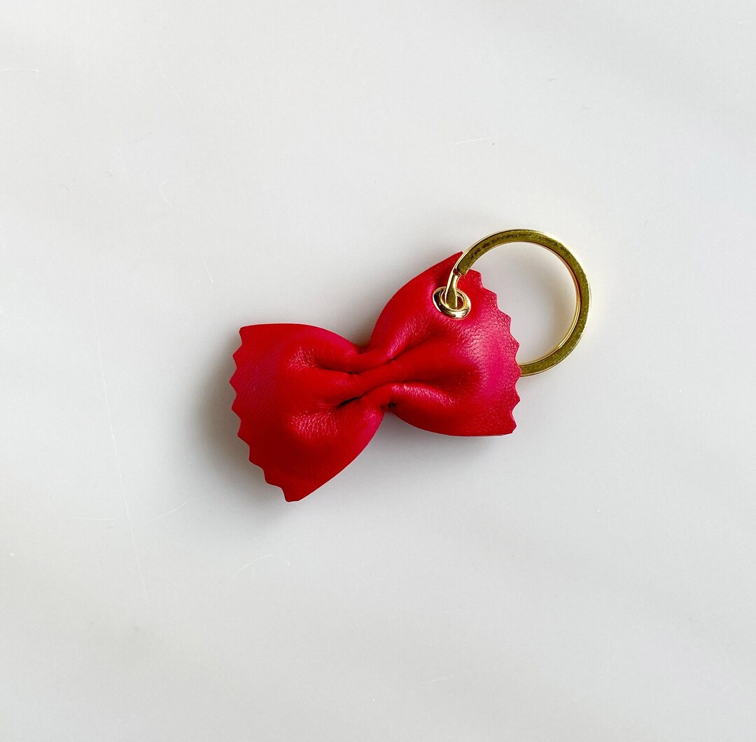 Pasta Leather Keychain in Red, Leather Pasta Key Ring, Farfalle Bowtie ...