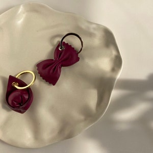Pasta Leather Keychain in Plum, Leather Pasta Key Ring, Farfalle Bowtie ...