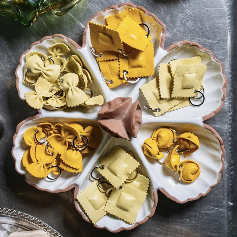 Pasta Leather Keychain in Butter, Leather Pasta Key Ring, Farfalle ...