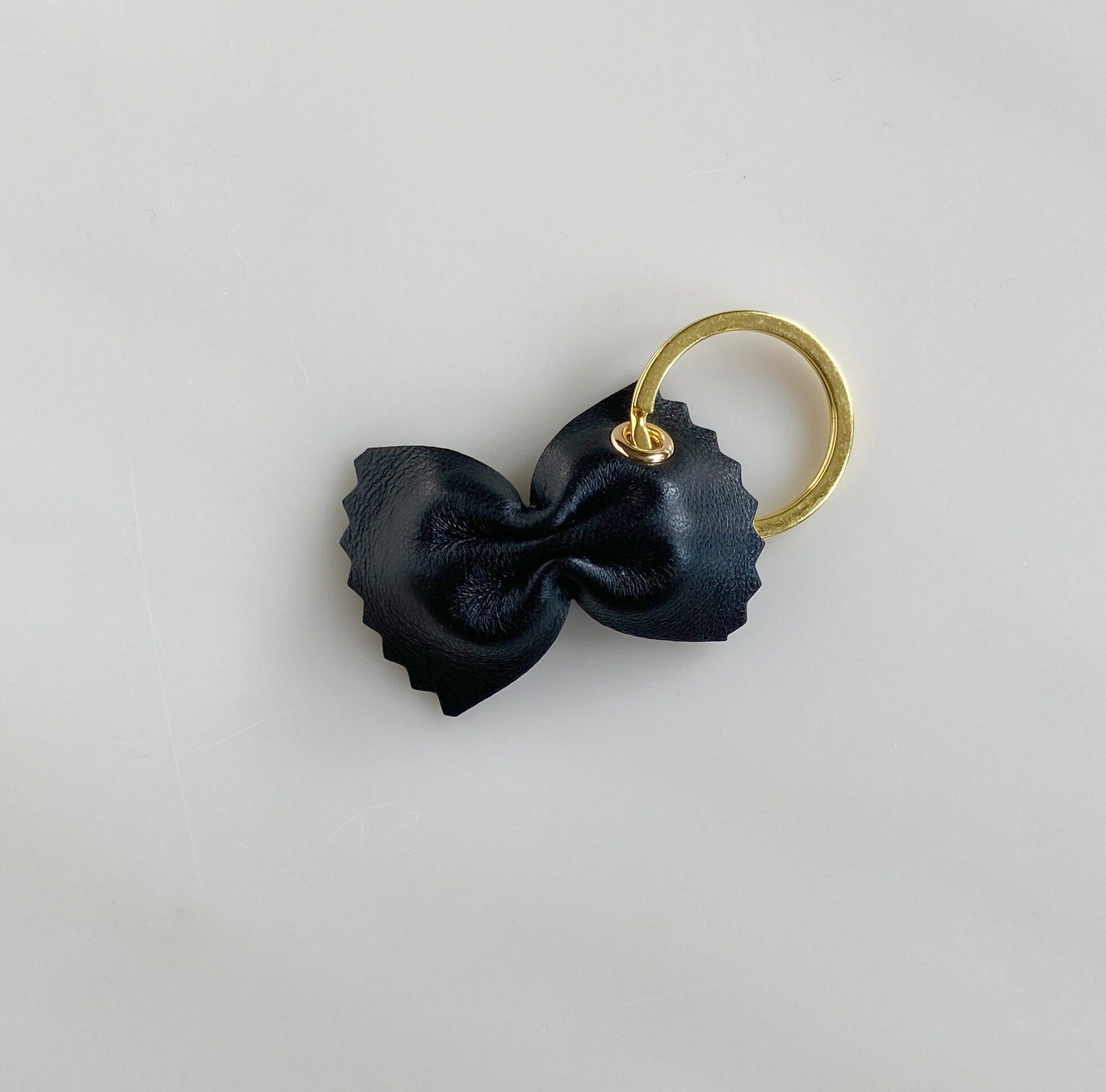 Pasta Leather Keychain in Black, Leather Pasta Key Ring, Farfalle ...