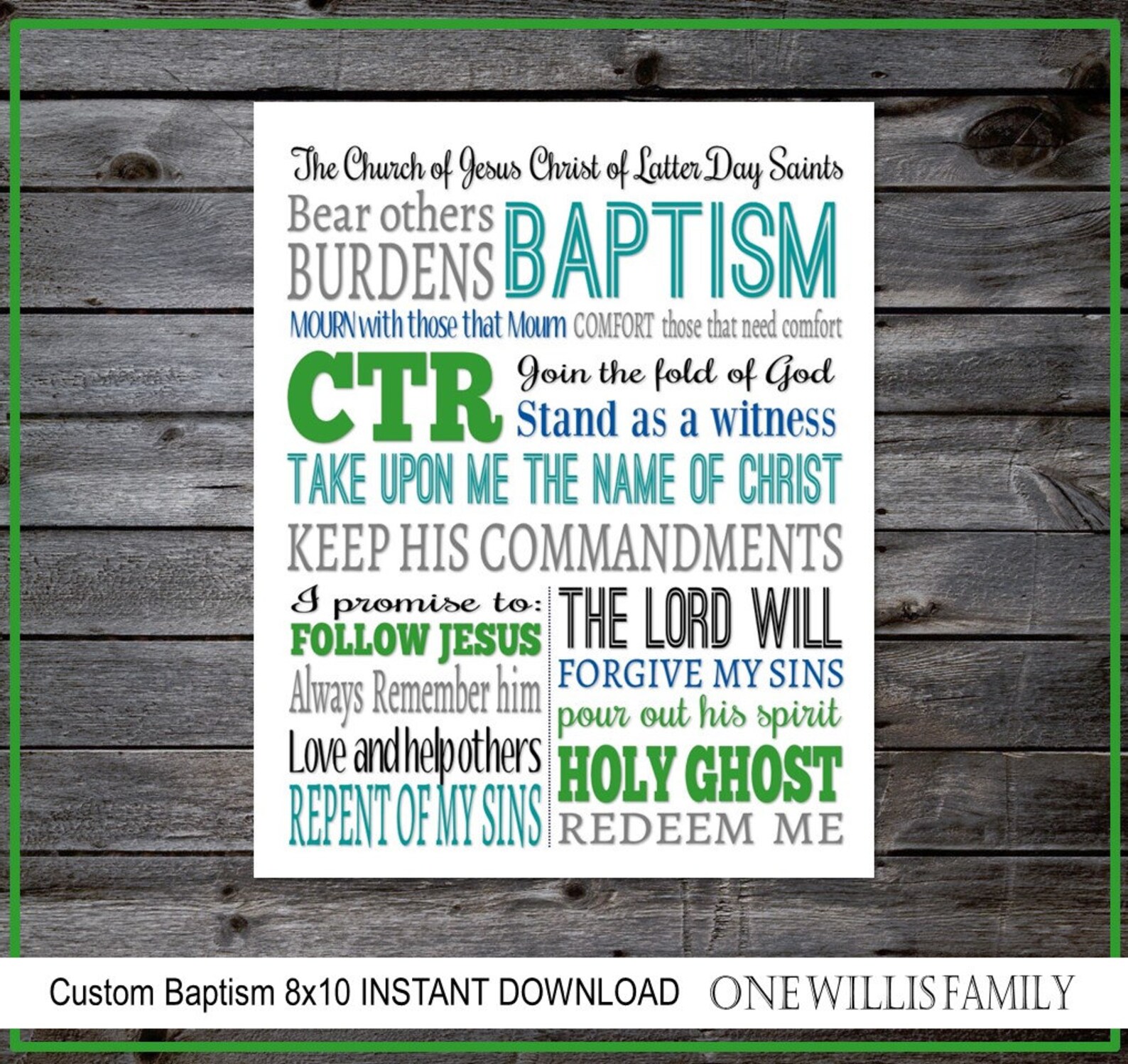 LDS Baptism Word Printable: 8x10, 5x7, 4x6, 11x14, 16x20 Digital File ...