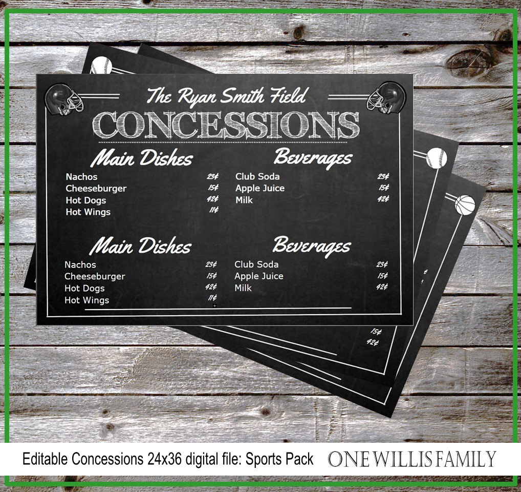 DIY Concessions Sign 36x24: INSTANT DOWNLOAD Sports Pack, Basketball ...