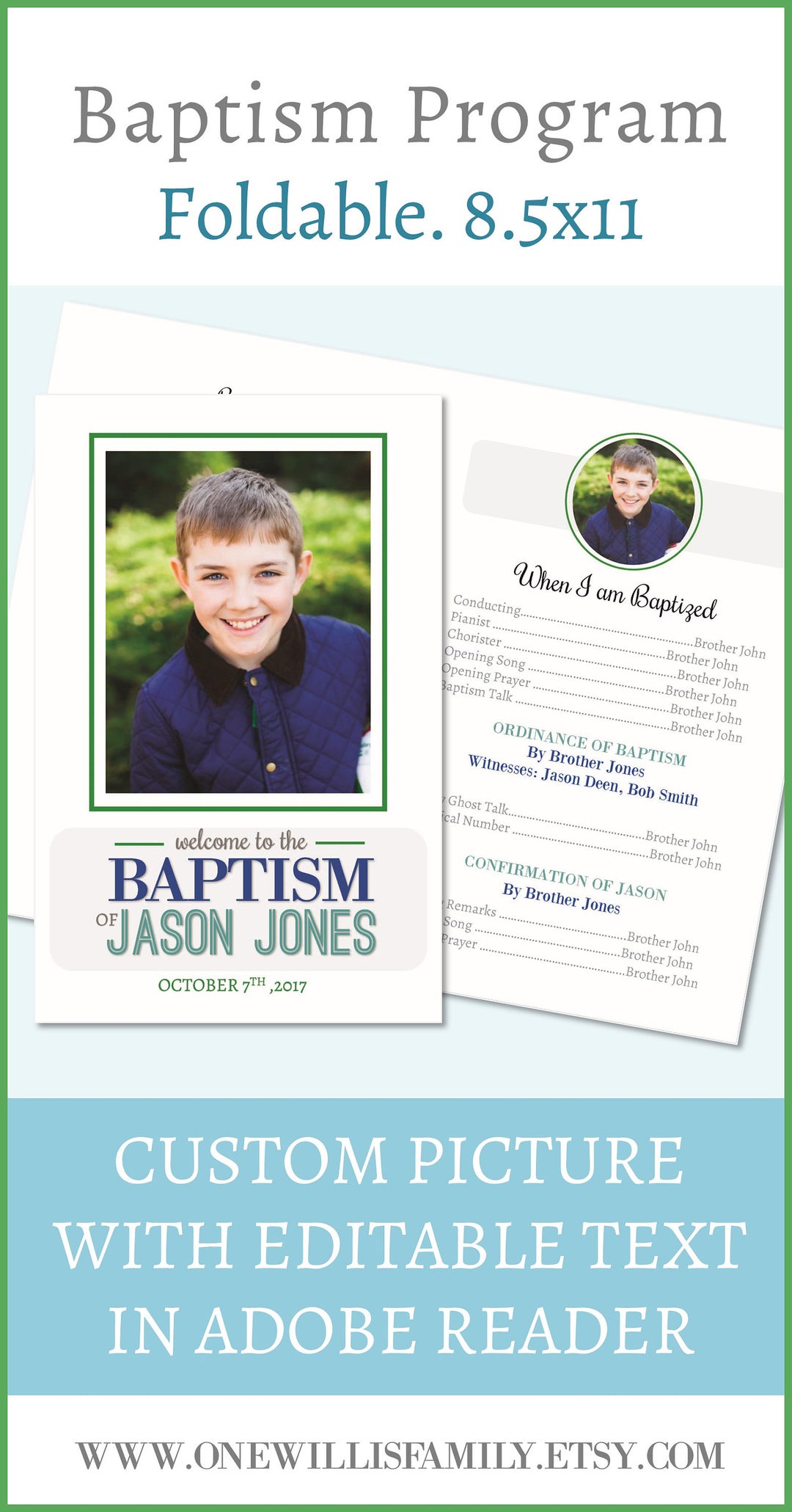 Custom LDS Baptism Program: Picture and Text Editable or Custom Option ...