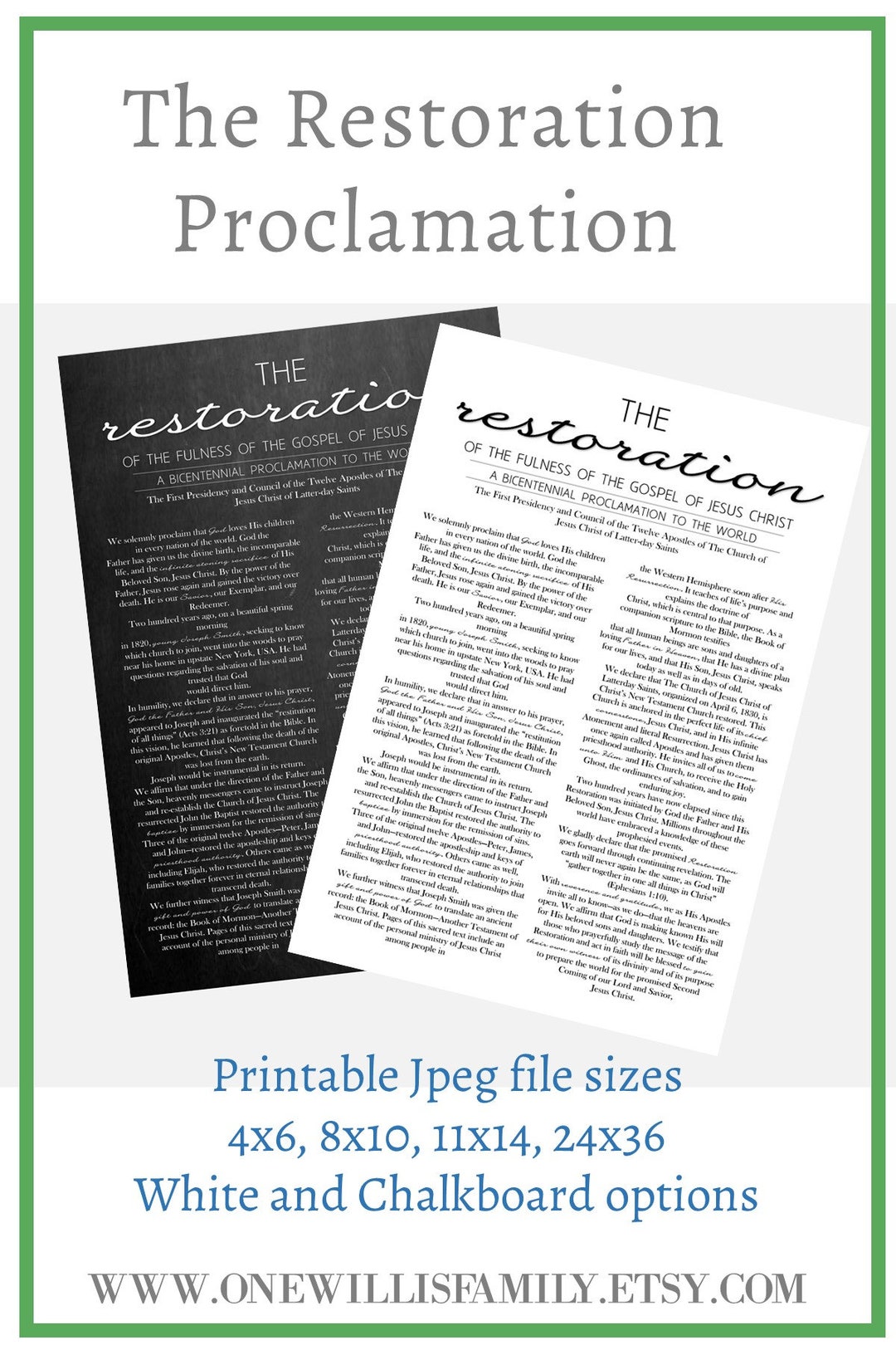 The Restoration: LDS Proclamation , 24x36, 11x17, 8x10 and 4x6 - Etsy