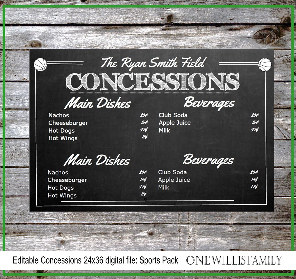 DIY Concessions Sign 36x24: INSTANT DOWNLOAD Sports Pack, Basketball ...
