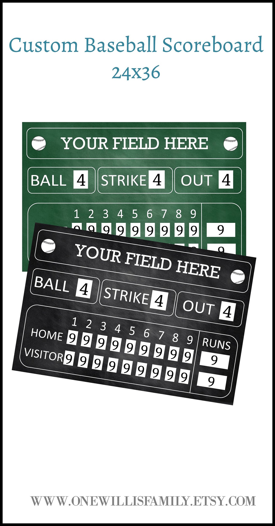 Baseball Birthday Printable Scoreboard 36x24, Digital File Only, Custom ...