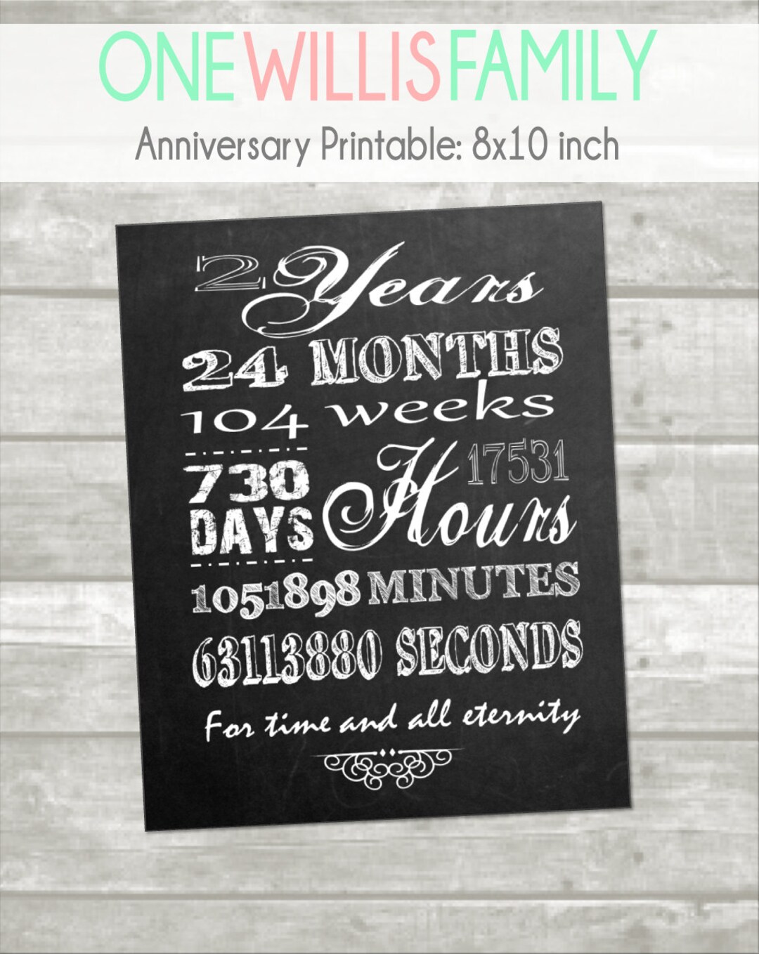 2 Year Anniversary Printable Digital: Instant Download, Minutes, Hours ...