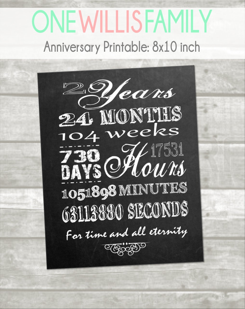 2 Year Anniversary Printable Digital: Instant Download, Minutes, Hours ...