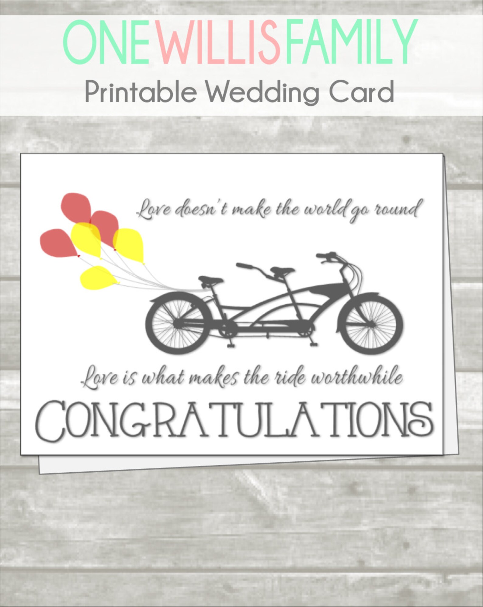 Bicycle Wedding Congratulations Card With Quote: Wedding Card - Etsy