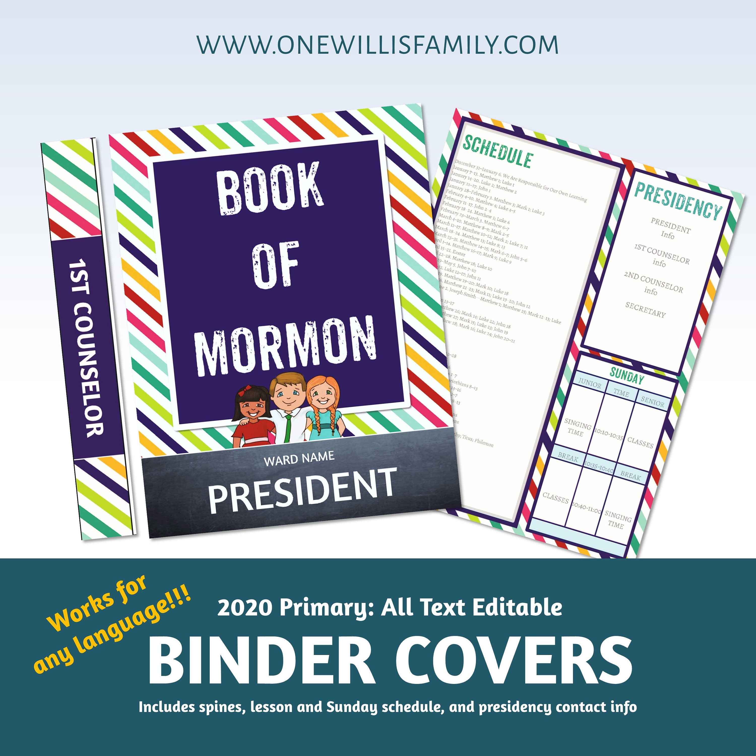 2020 Primary Binder Covers: Lesson Schedule, Sunday Schedule, Book of ...