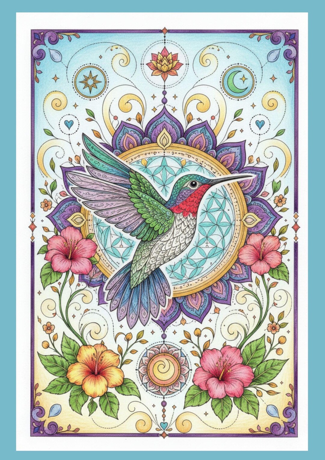 Hummingbird Mandala Coloring Page PDF, Bird Coloring Page for Adults ...
