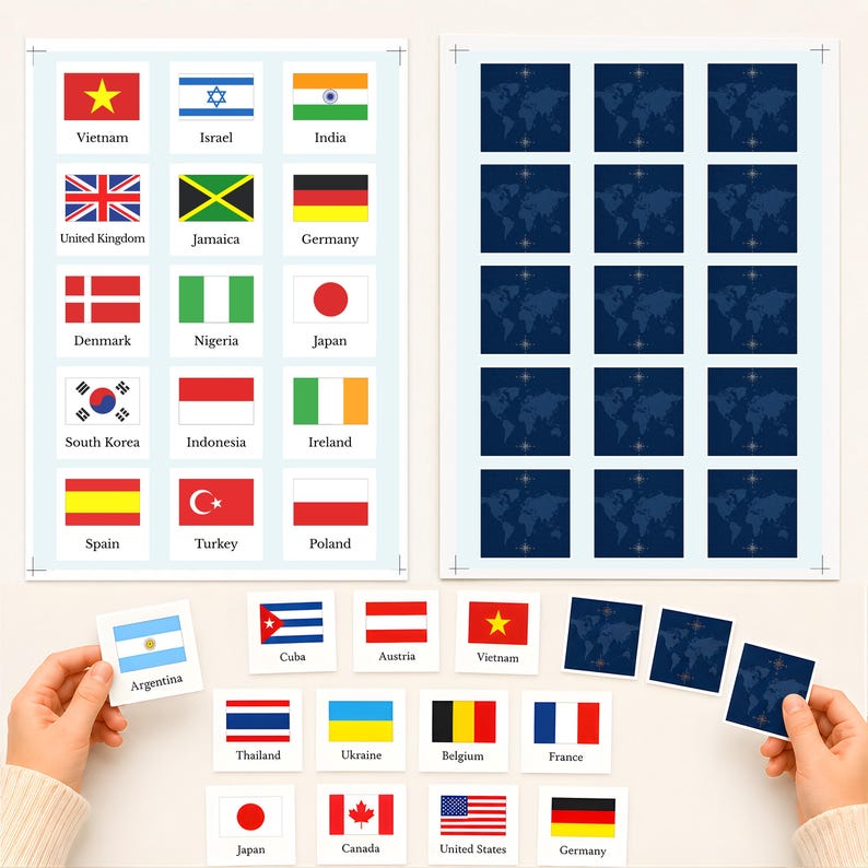 Country Flags Memory Game, Matching Cards, World Learning Activity (PDF ...
