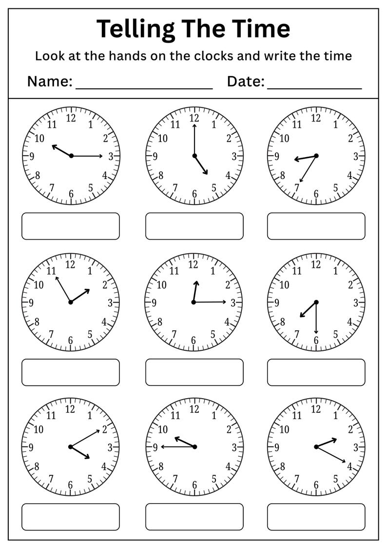 10 Printable Telling Time Worksheets, Analog Clock Practice for Kids ...
