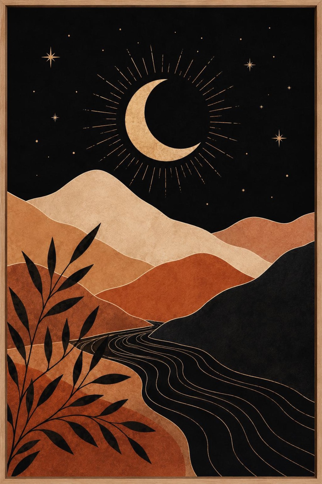 Boho Moon Landscape Print, Terracotta Celestial Mid Century Poster ...