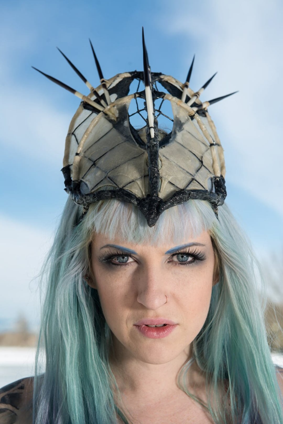 Spiked Ice Dragon Headdress. Porcupine Quill Reptilian Hat. Waterproof ...