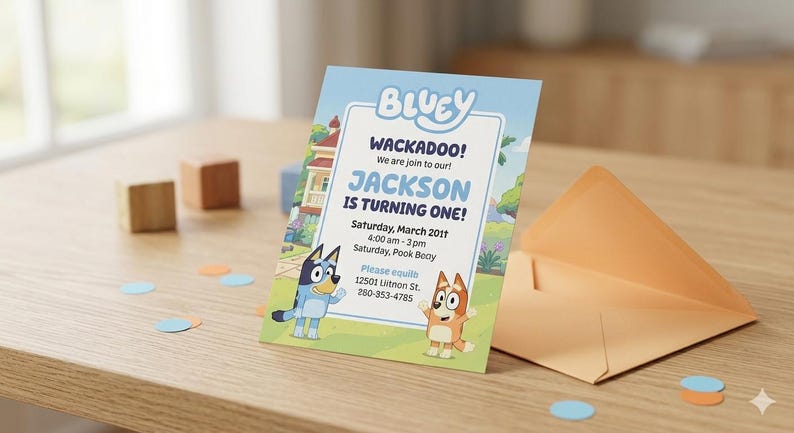Blue Dog Birthday Invitation, Cartoon Dog Party Invite, Editable Canva ...