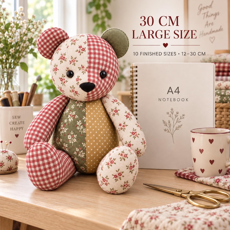 Memory Bear Sewing Pattern PDF: 10 Sizes, Patchwork Keepsake Teddy, A4 ...