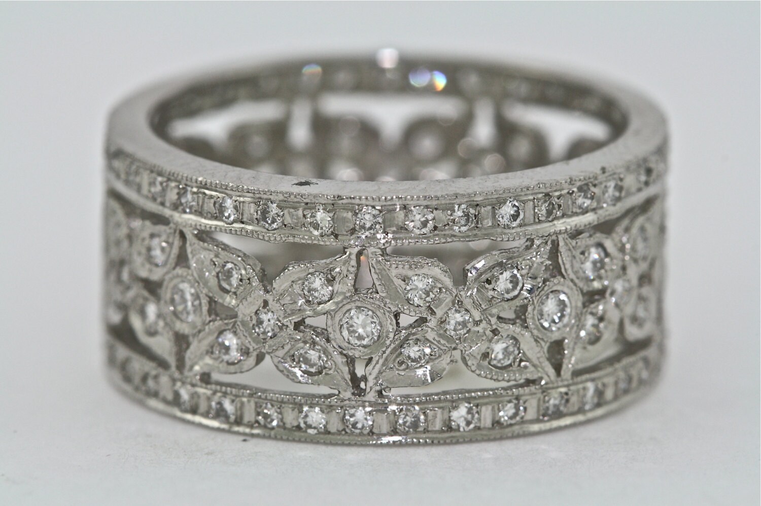 Platinum and Diamond Art Deco & Floral Design Wedding Band - Etsy