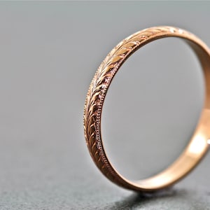 14kt Rose Gold Hand Engraved Wedding Band - Etsy