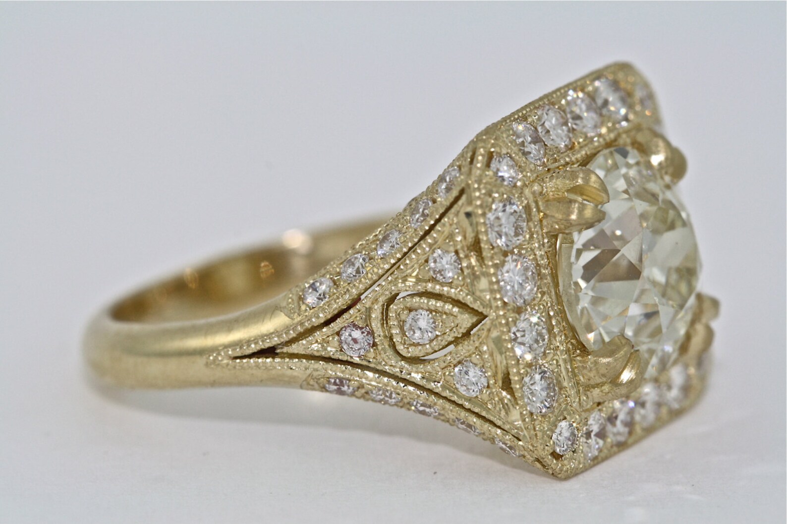 14kt Yellow Gold and Diamond Art Deco Design Engagement Ring | Etsy