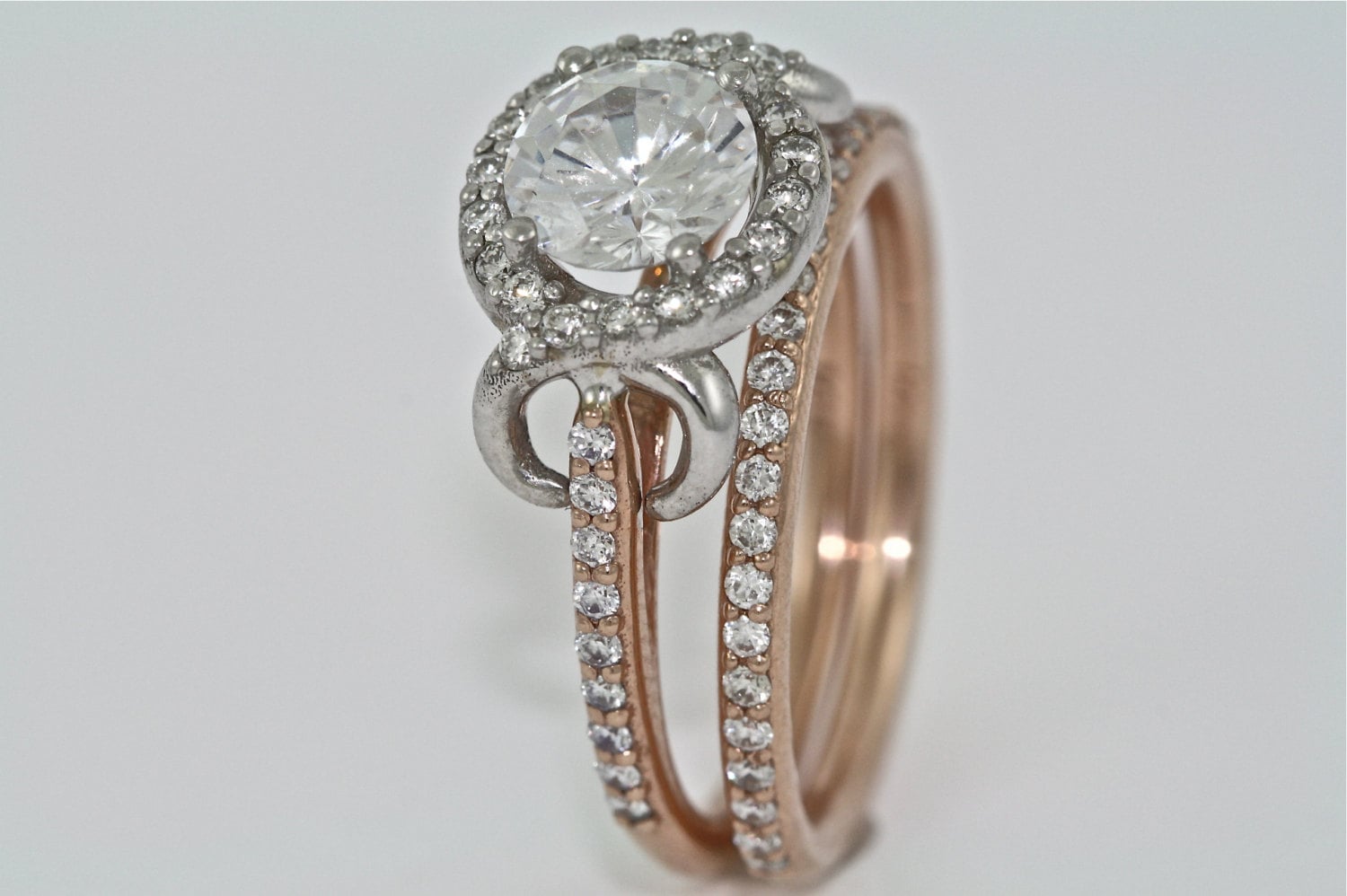 14kt White Gold and Rose Gold and Diamond Bridal Set | Etsy