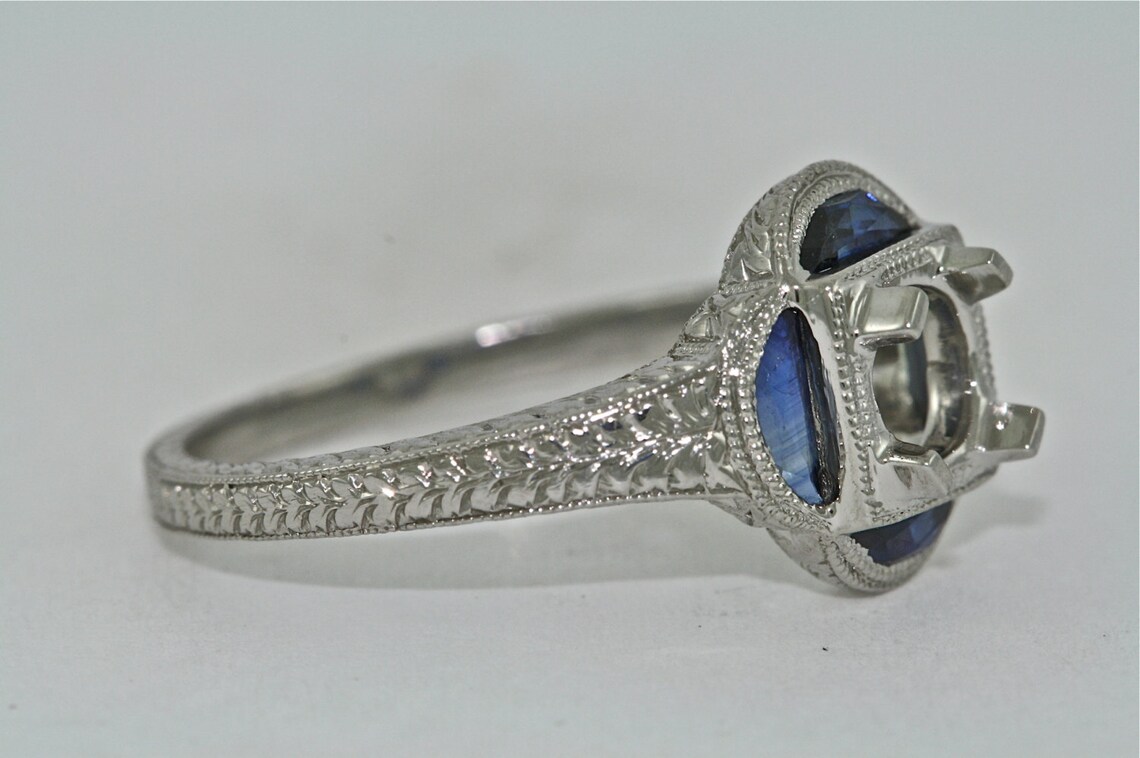 Platinum New Vintage Hand Engraved Mounting With Half Moon Blue ...