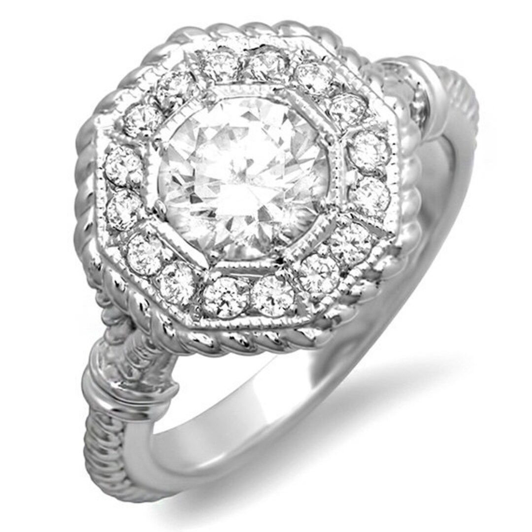 18kt White Gold Octagonal Cable Style Diamond Engagement Ring With 1.00 ...