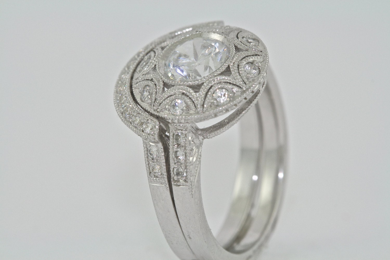 14kt White Gold and Diamond Bridal Set Engagement Ring and | Etsy