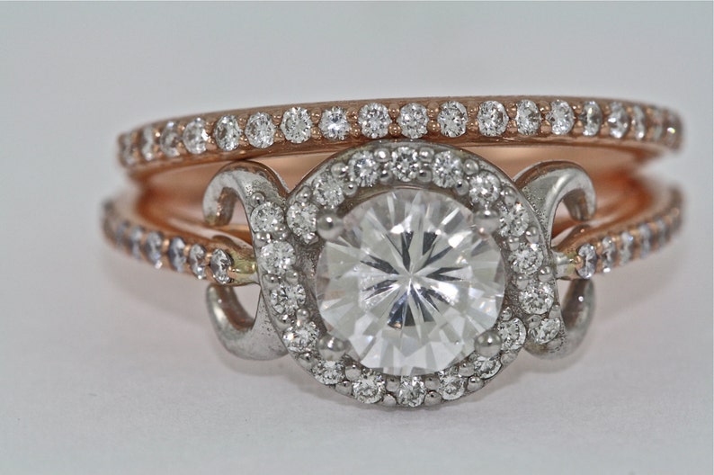 14kt White Gold and Rose Gold and Diamond Bridal Set - Etsy