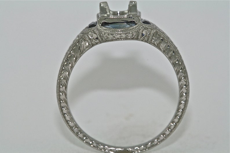 Platinum New Vintage Hand Engraved Mounting With Half Moon Blue ...