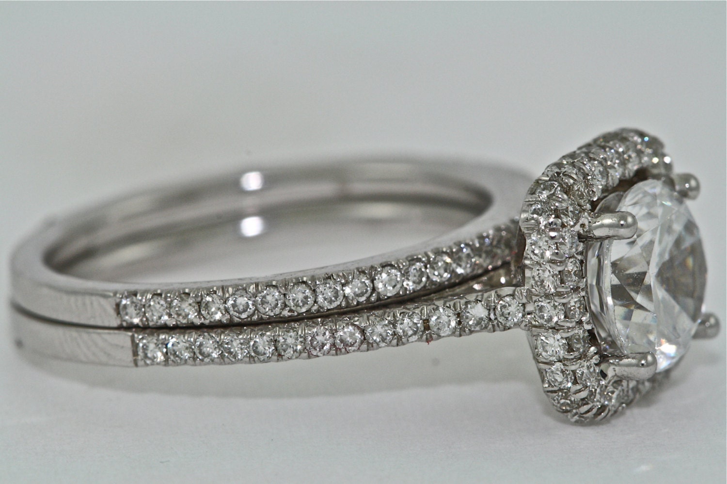 14kt White Gold and Diamond Bridal Set Engagement Ring and | Etsy