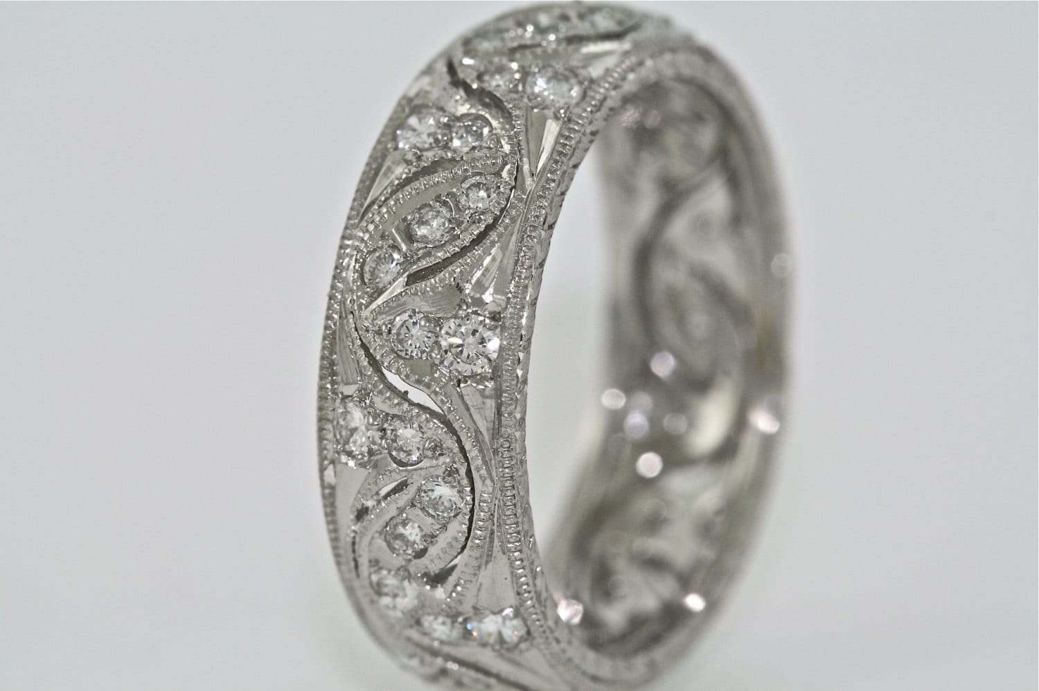 Platinum and Diamond Hand Engraved Art Deco Design Wedding Band - Etsy