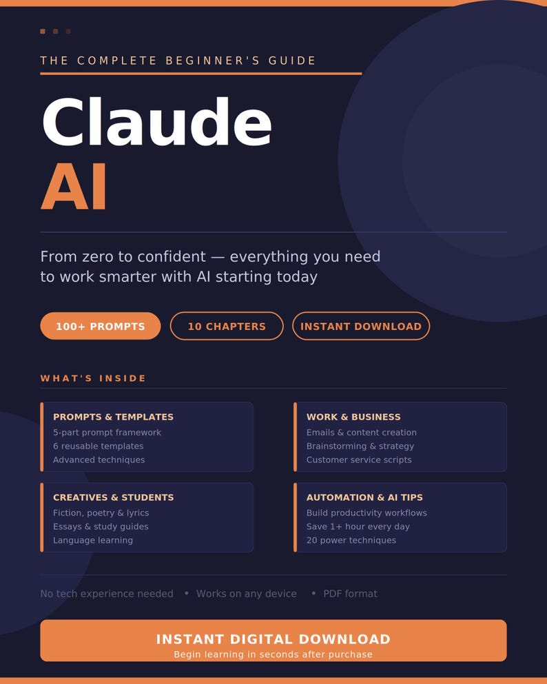 Claude AI Beginner's Guide – 100+ Prompts, 10 Chapters (PDF Download ...