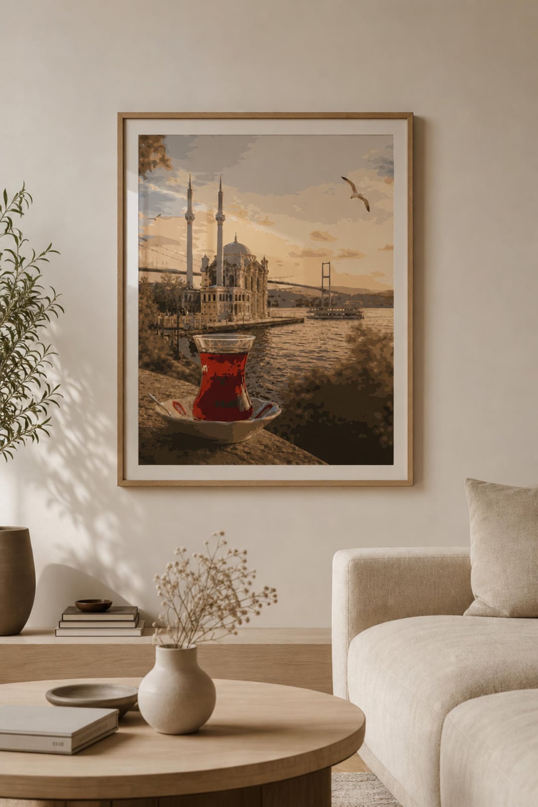 Istanbul Bosphorus Sunset Art, Turkish Tea Print, Mediterranean Mosque ...