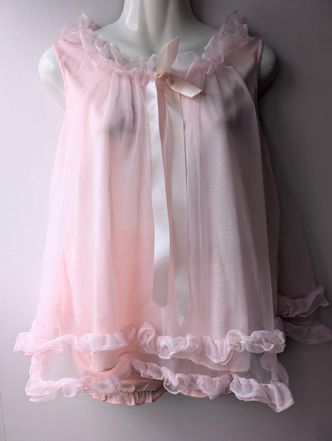 Vintage Sheer Nylon Two Set Pink Panties Babydoll Sz Sml - Etsy
