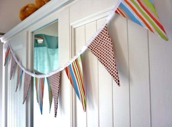 Items similar to Triangle Bunting for Boys - Brown and Green/Orange on Etsy