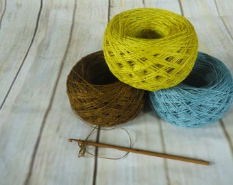3ply linen yarn linen thread crochet yarn brown gold ocher | Etsy