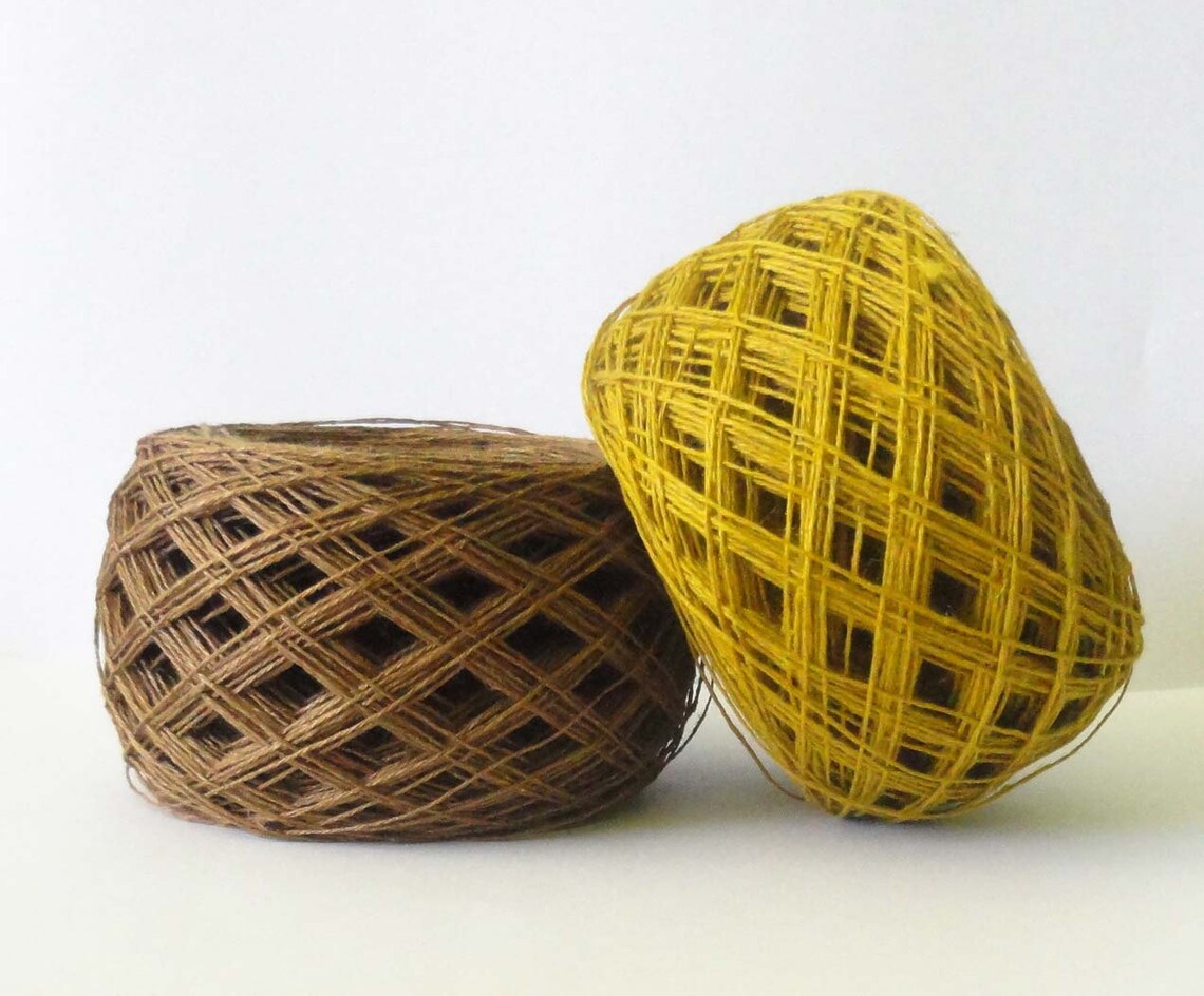 3ply Linen Yarn, Linen Thread, Crochet Yarn, Brown Gold Ocher Color ...