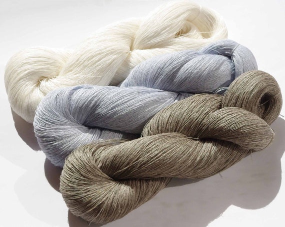 Linen yarn 300grams natural grey white yarn hanks of yarn laceweight ...